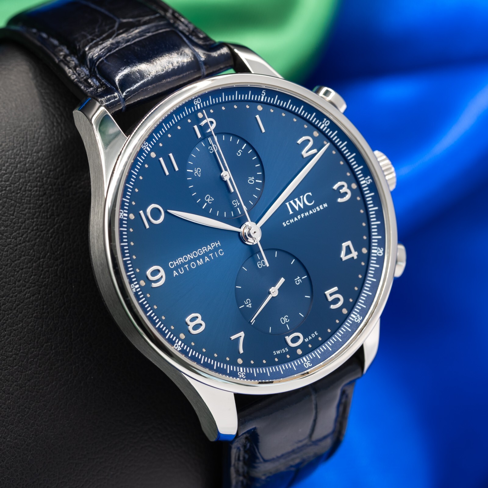 IWC Portugieser Chronograph Blue Dial Mens Watch Box … - Gem