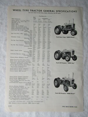 1963 Ford 4000 Gas Diesel Tractor General Specification Data Sheet | eBay