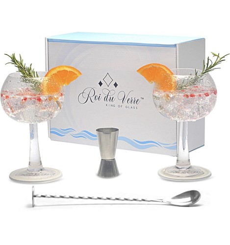 Gin Glass Cocktail Set with 2 Balloon 680ml, Cocktail Spoon, Measuring ...