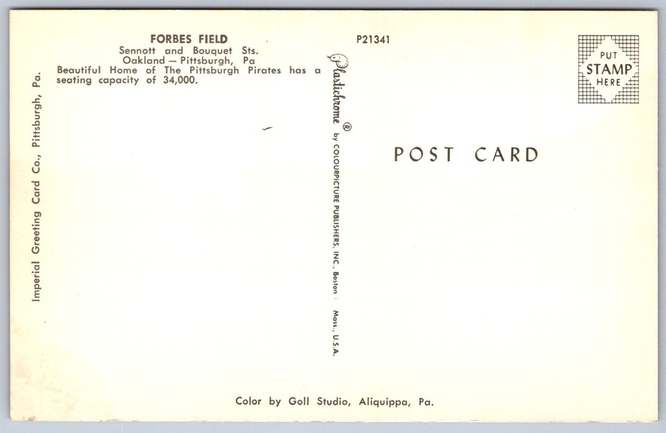 K22/ Pittsburgh Pennsylvania Postcard Chrome Forbes Field Baseball ...