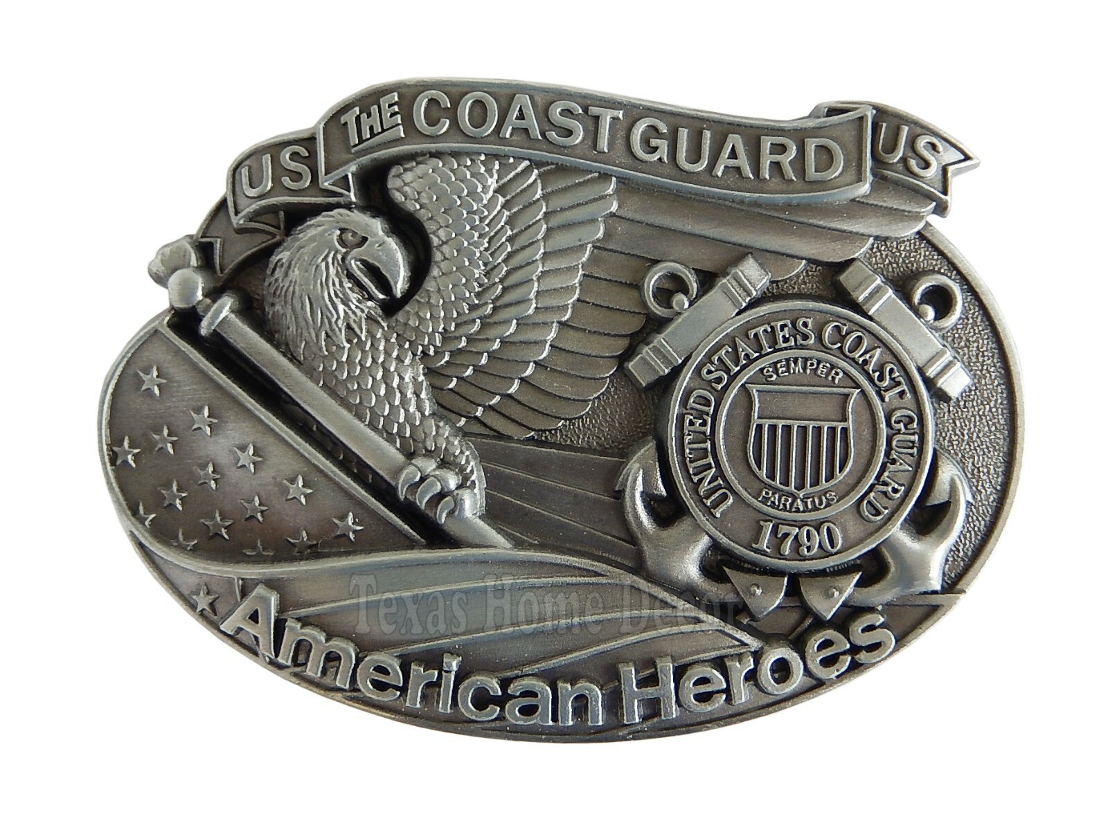 Coast Guard Belt Buckle American Eagle Flag Heroes Silver Tone Fits 1.5 ...