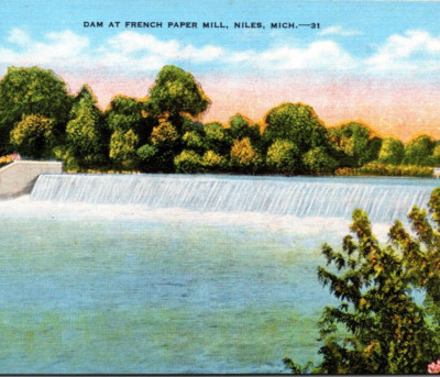 Dam at French Paper Mill Niles Michigan Built 1867 Vintage Postcard ...