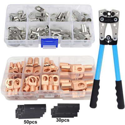140PCS Cable Lugs Copper Ring Crimp Terminal/Plier Car Battery Wire ...