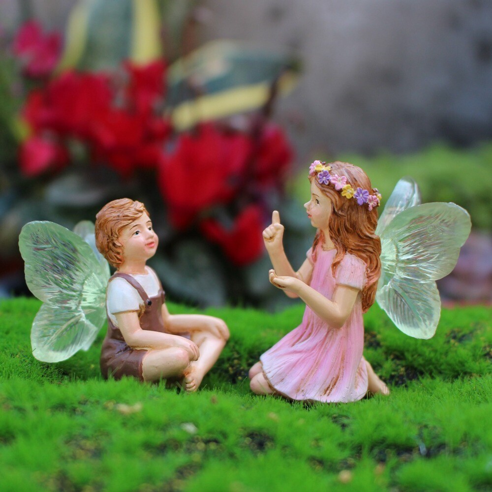 Miniature Fairy Statues Guardians Embrace Small Fairy & Dragon