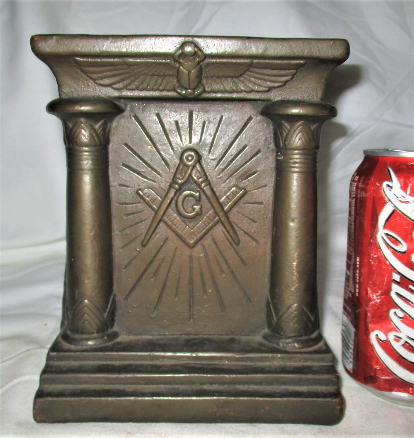 ANTIQUE ARMOR BRONZE CLAD USA FREEMASON TEMPLE BOOKEND STATUE SCULPTURE ...
