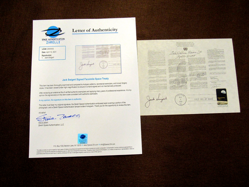 JACK SWIGERT FRED HAISE NASA ASTRONAUTS SIGNED AUTO SPACE TREATY ...