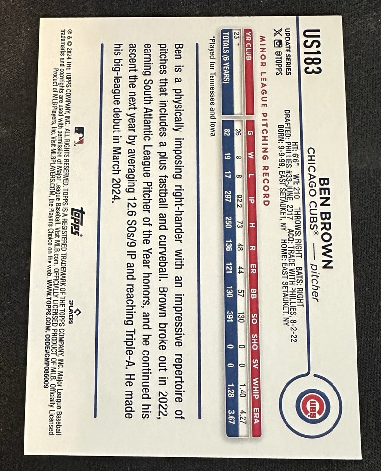 2024 Topps Update Series - #US183 Ben Brown (RC) | eBay