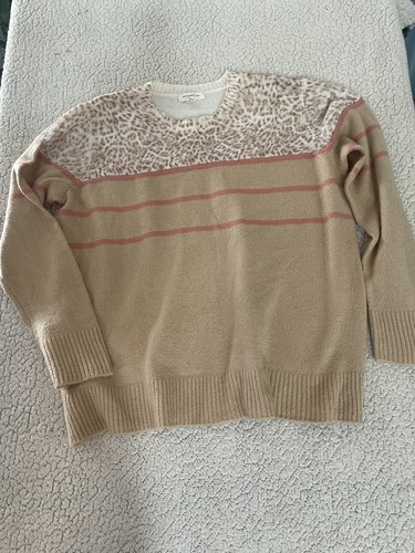Beach Lunch Lounge Womens Size XL Sweater Tan Animal Print Stripes Soft ...