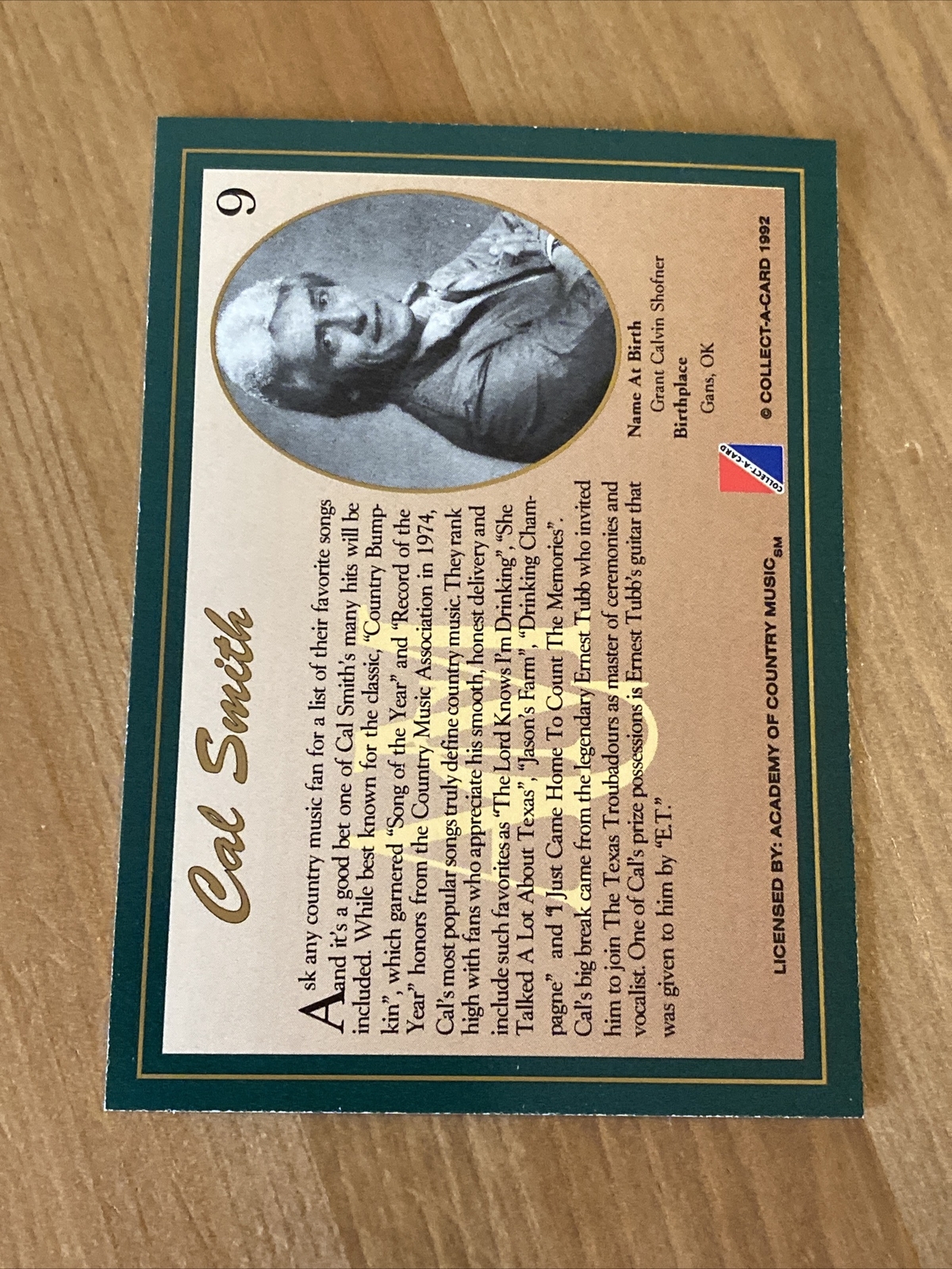 1992 Country Classics Series 1 Collector’s Cards #9 Cal Smith | eBay