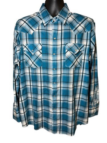 Ely Cattleman Pearl Snap Shirt Mens XL Long Sleeve Vintage Plaid Rodeo Western | eBay