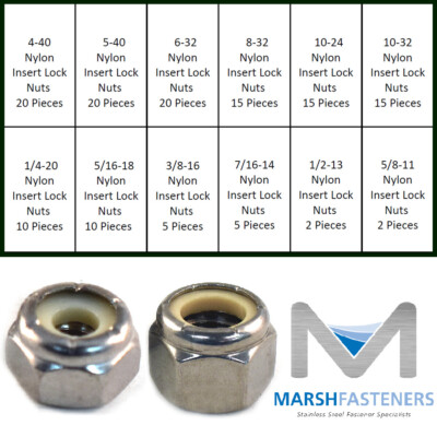 18-8 Stainless Steel Nylon Insert Hex Lock Nuts Assortment Kit Nyloc ...