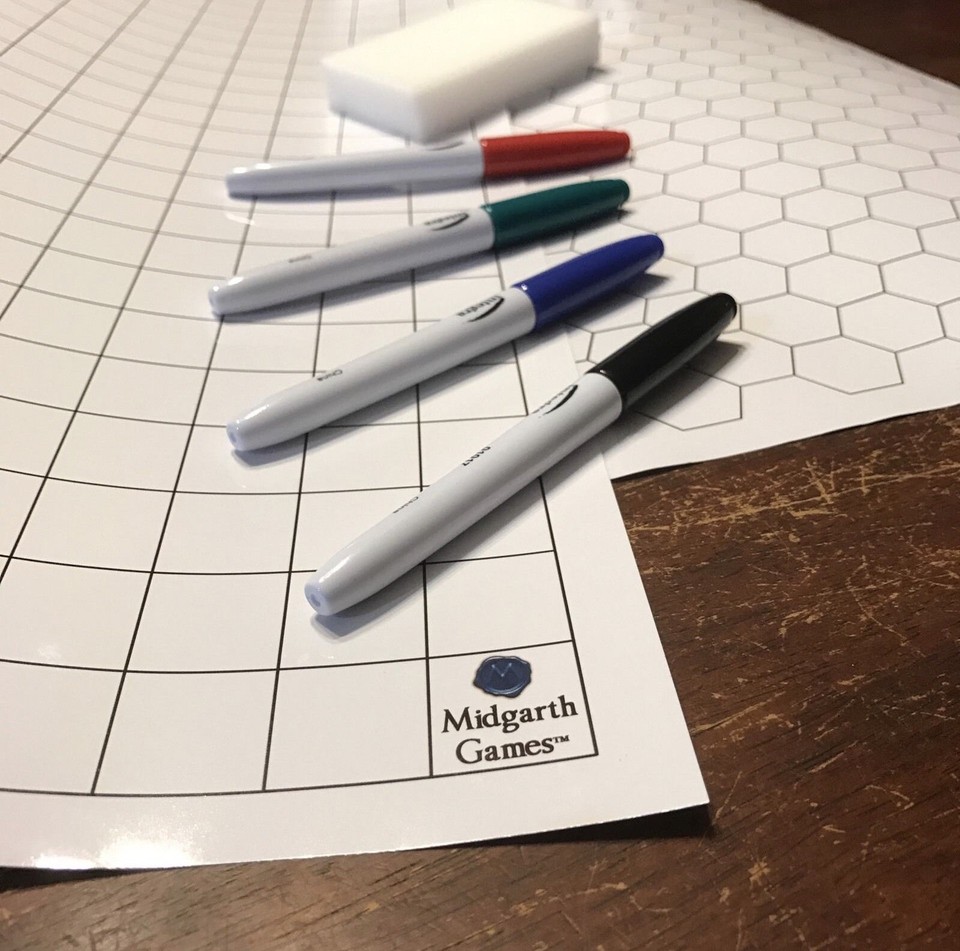 Battlegridz Battle Grid Gaming Double Sided Dry Erase Hex Square D&D ...