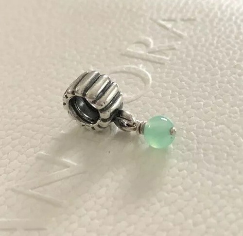 Authentic PANDORA Silver and Pale Green/Chrysoprase dangle drop charm ...