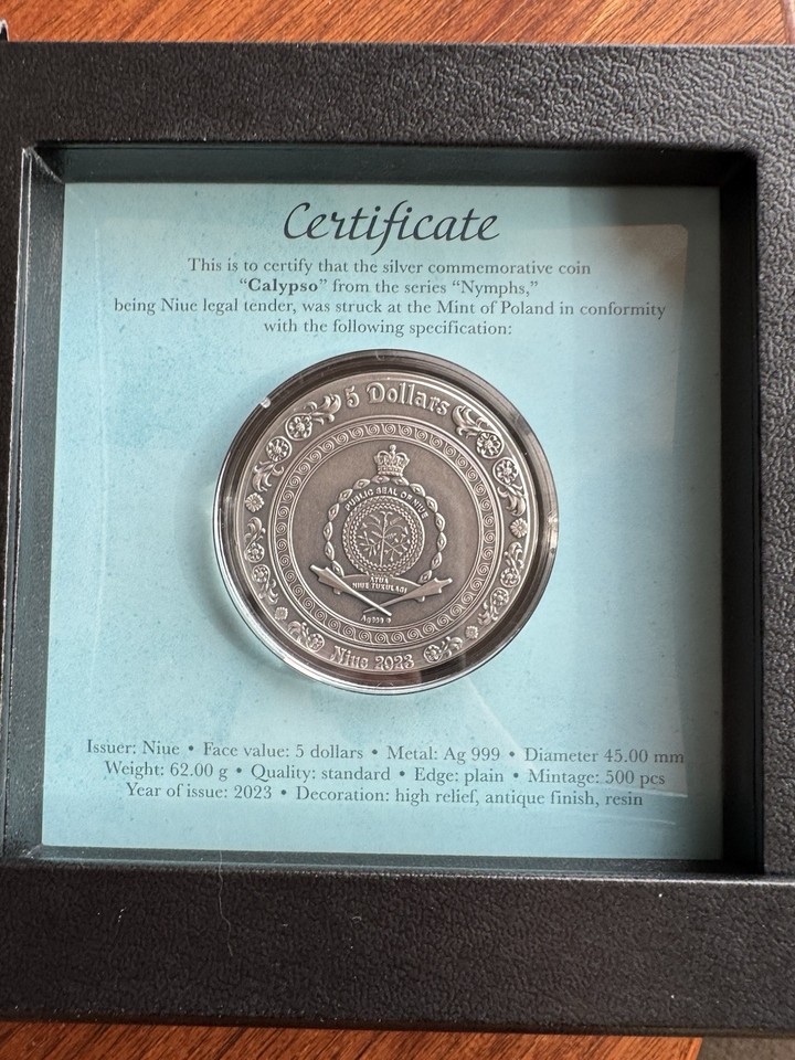 2023 2 oz Antique Niue .999 Silver Calypso Coin High Relief Colored OGP ...