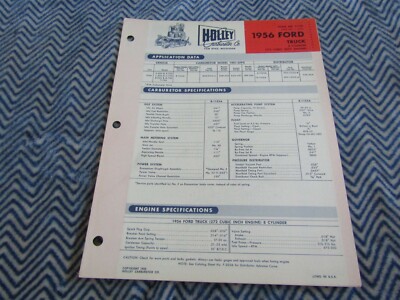 HOLLEY CARBURETOR DATA SPEC CHART 1956 FORD 272 CID 8-CYLINDER TRUCK | eBay