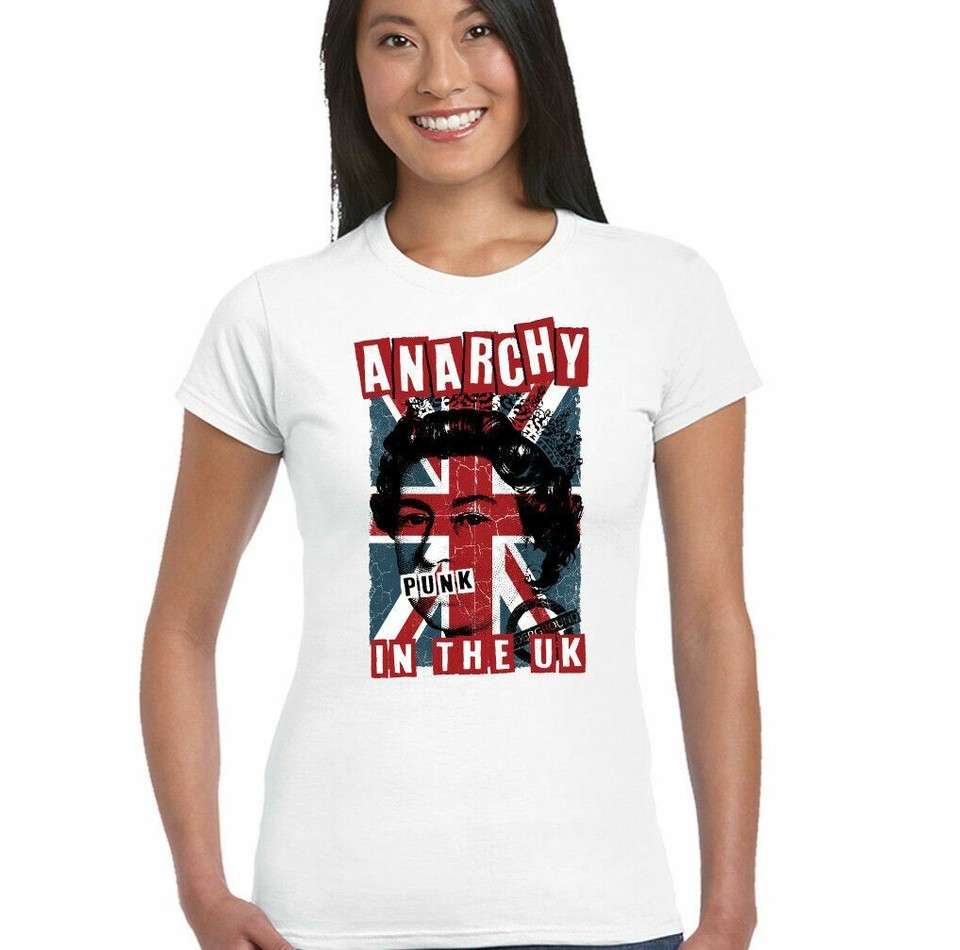 Anarchia Nel Regno Unito T-Shirt Punk Rock Donna Union Jack Clash | eBay