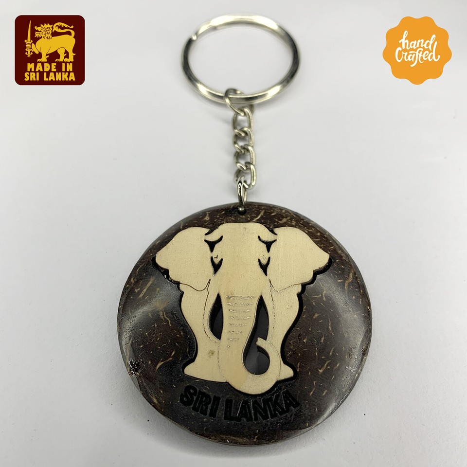 Coconut Shell Handmade Collectors Elephant Souvenir Key Tag Key Chain ...