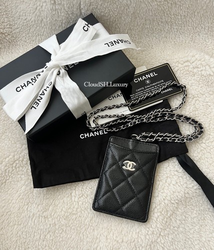 Auth BN Chanel Black Caviar ID Badge Card Holder With Chain | eBay