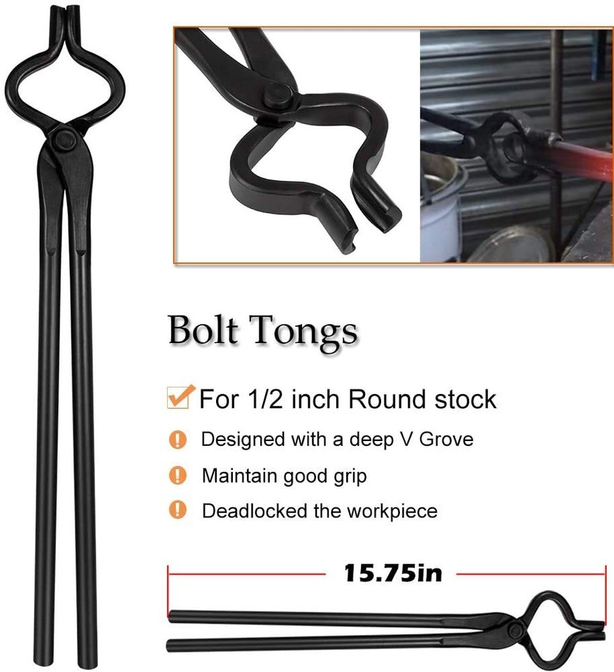 Blacksmith Tongs Tools Set Flat Tongs & Square Jaw Tongs, Bolt Tongs ...