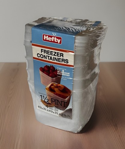 Vintage Hefty Freezer Containers 4 Containers W/ Lids 1 1/2 Pint - 1988 ...