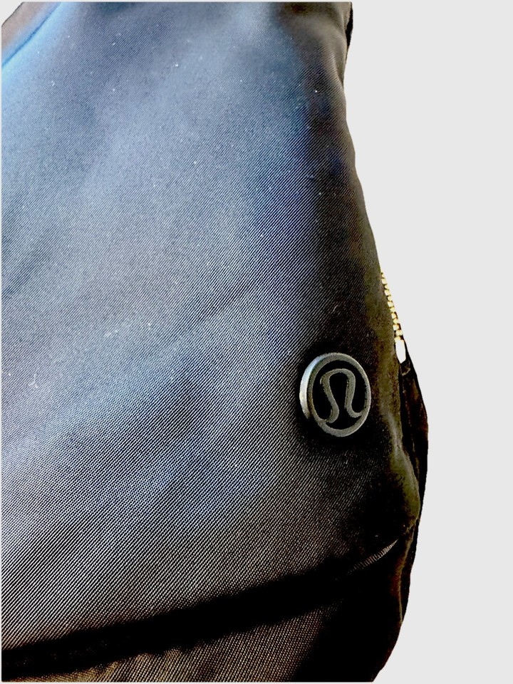Lululemon Black Nylon Backpack Drawstring Flap Top Lightweight Travel ...
