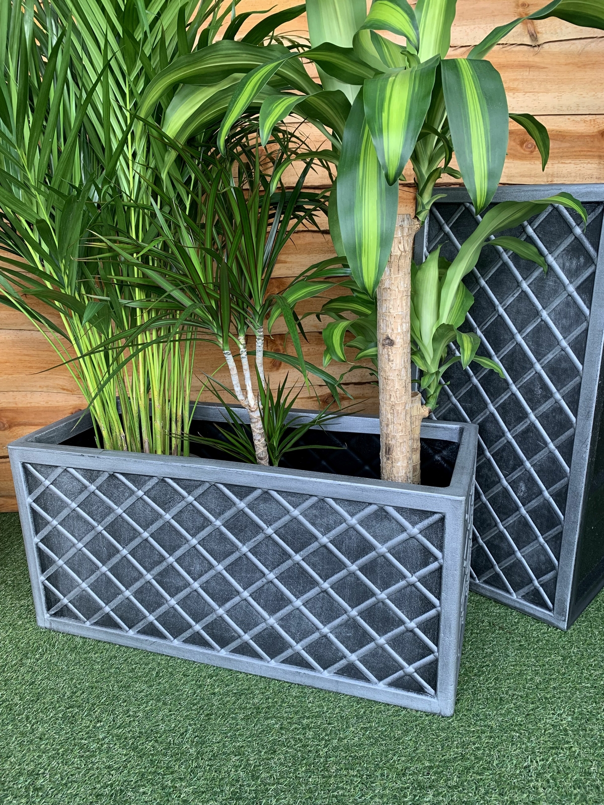 2 x Lazio Trough Patio Planter Garden Plastic Flower Pot Pewter Grey ...