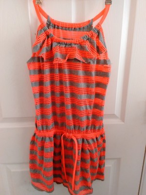 Justice neon orang gray crochet swim cover up 12 beach mesh strappy ...