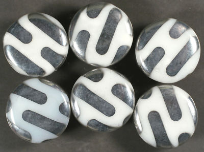 CZECH WHITE VITRAIL GLASS COIN FOCAL BEADS 28MM (6) SILVER STRIPE | eBay