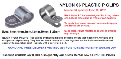 19mm 3/4" 50 PCS Black Nylon P Clips Suitable for Cable Wiring Pipe ...
