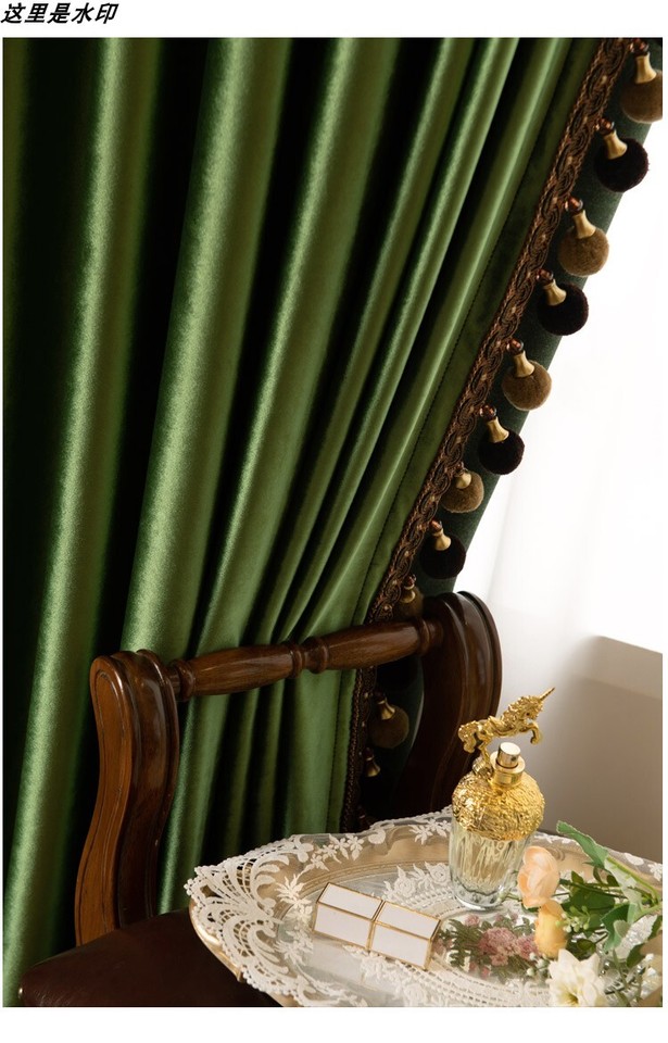 Vintage high-grade green velvet bedroom cloth curtain tulle valance ...