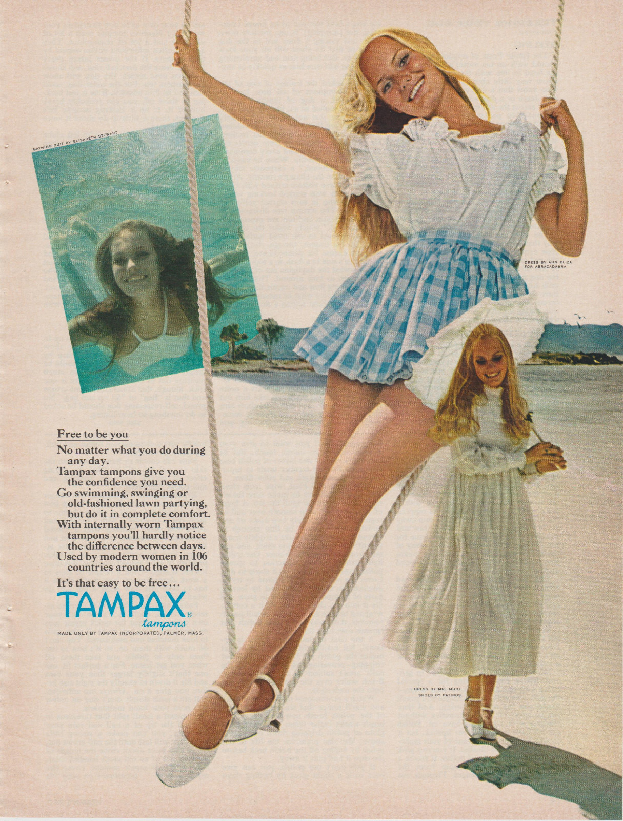 1969 Tampax Tampons - Cute Blonde Girl Long Legs Rope Swing Swim Sexy ...