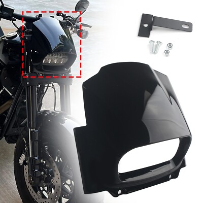 Black Headlight Fairing Mask Cowl Fit For Harley M8 Softail Fat Bob ...