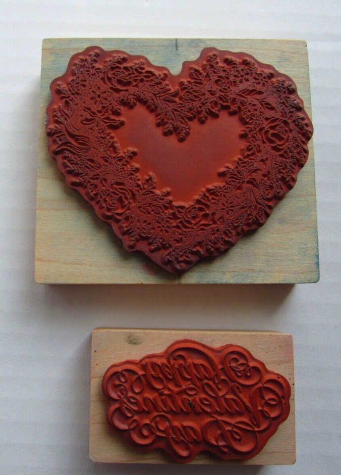 PSX Wooden Happy Valentine's Day Rubber Stamp 1993 & PSX Heart Stamp ...