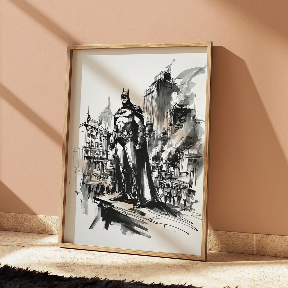 BATMAN INK DRAWING PRINT PORTRAIT SKETCH 8" x 10" BATMAN PRINT WALL ART ...