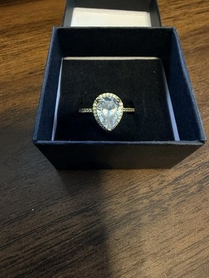 Pandora Rose Gold Plated Halo Pear Cubic Zirconia Promise Ring Size 9 ...