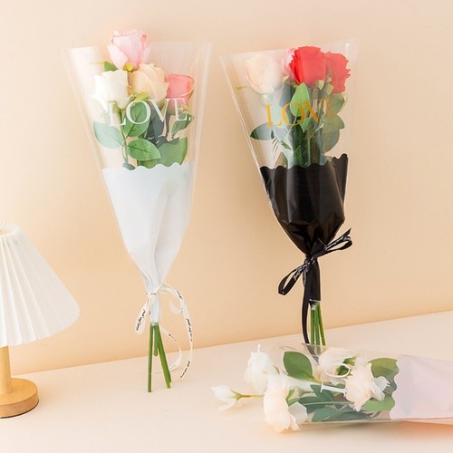 50 PCS Single Rose Bouquet Packing Bag Flower Packaging Bag Valentine's ...