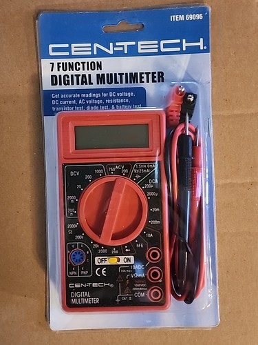CEN-TECH 7 Function Digital Multi-Meter 69096 Easy-to-Read LCD Readout ...