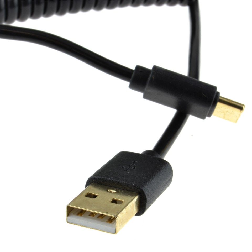 Coiled Shielded USB 3.1 Type C Data 22 AWG Cable BLACK 1m GOLD | eBay