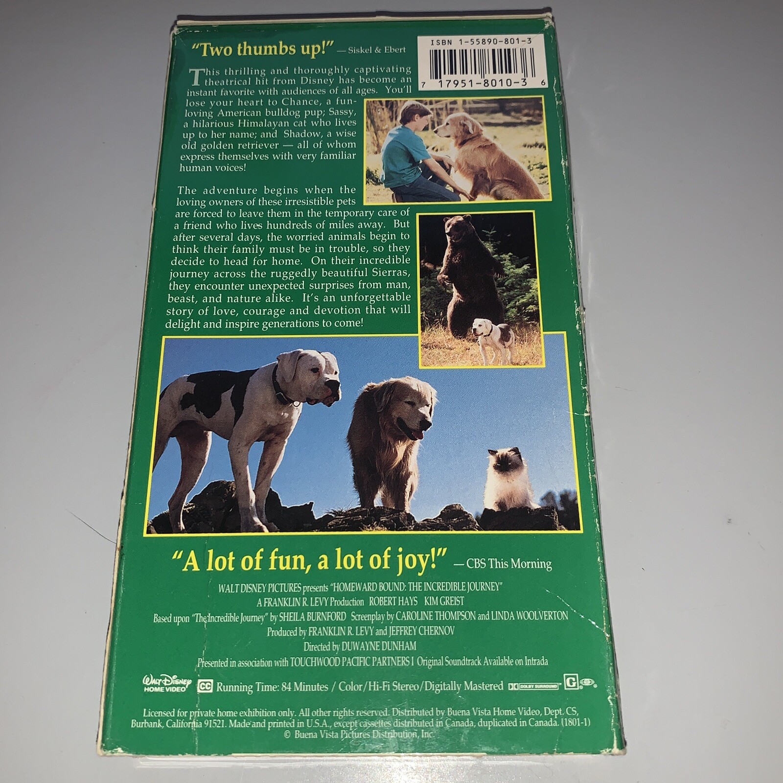 Homeward Bound: The Incredible Journey (VHS, 1993) 717951801036| eBay