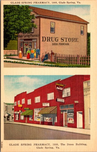 Linen Postcard Glade Spring Pharmacy in 1908 and 1938 Glade Spring ...