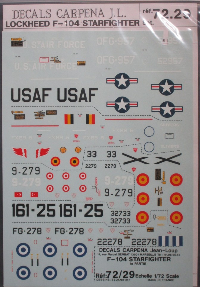 Decals Carpena 1/72nd Scale Lockheed F-104 Starfighter Decal Sheet No ...