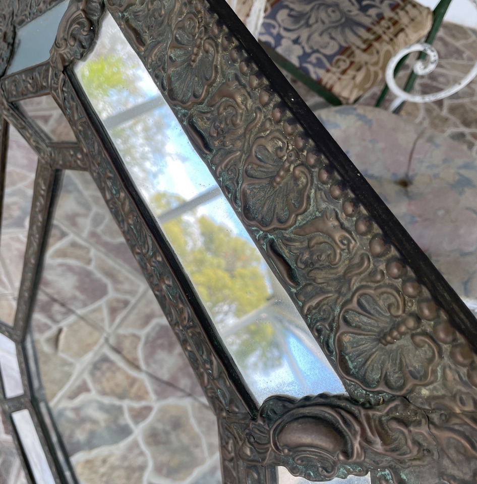 Medieval VTG Antique Octagon Brass Ornate Wall Mirror Nice Patina 33 1/ ...