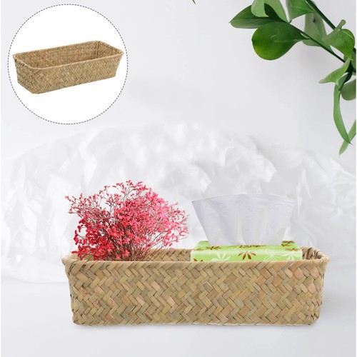 Handwoven Desktop Basket Straw Rustic Style Storage Basket For Sundries ...