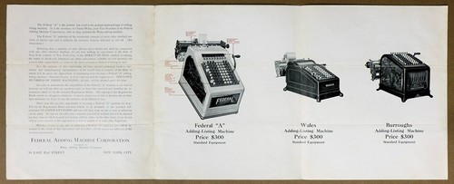 Adding Machines Office FEDERAL SALES BROCHURE NY 1918 Three Types ...