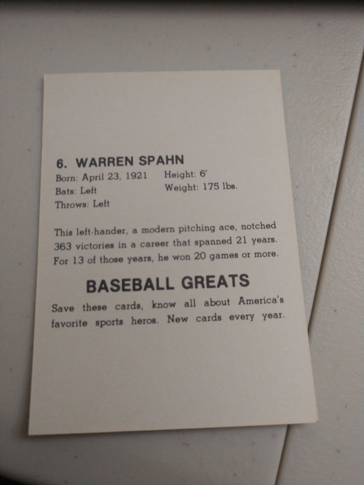Warren Spahn Milwaukee Brewers #6 1985 Baseball Greats Caricatures ...