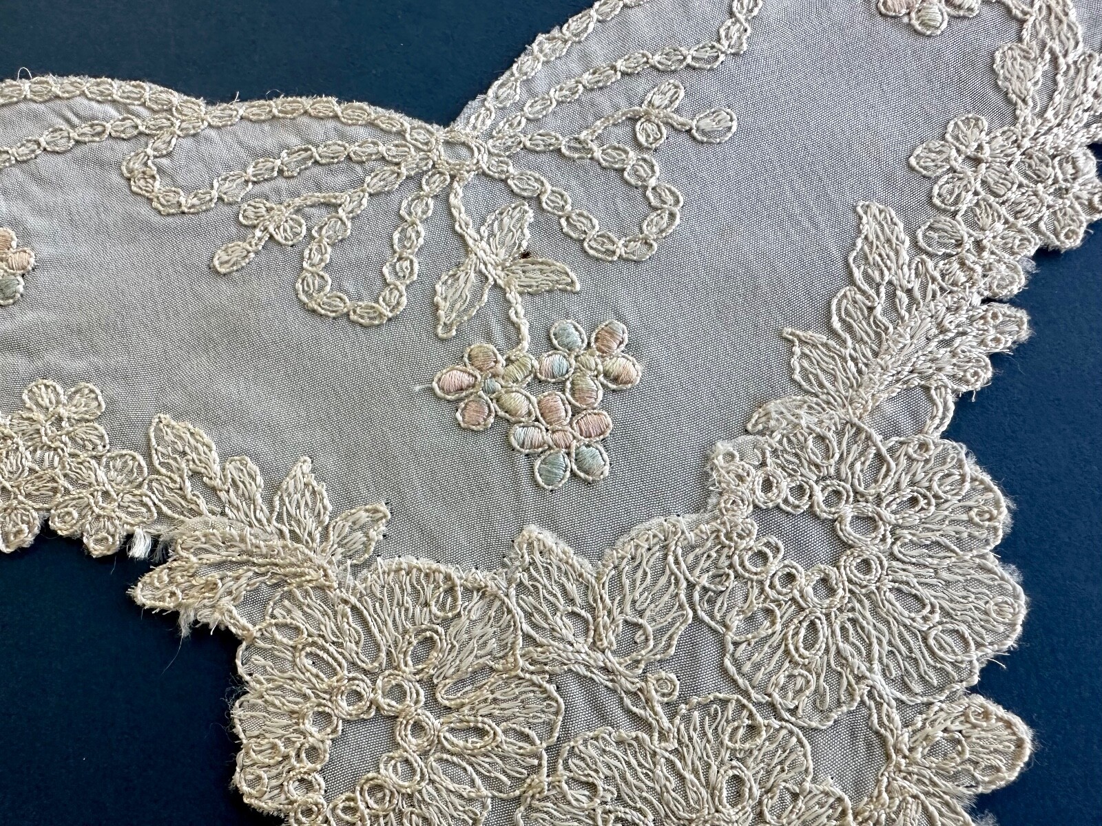 Antique 1920s-1930s Silk Neckline Trim Hand Embroider… - Gem
