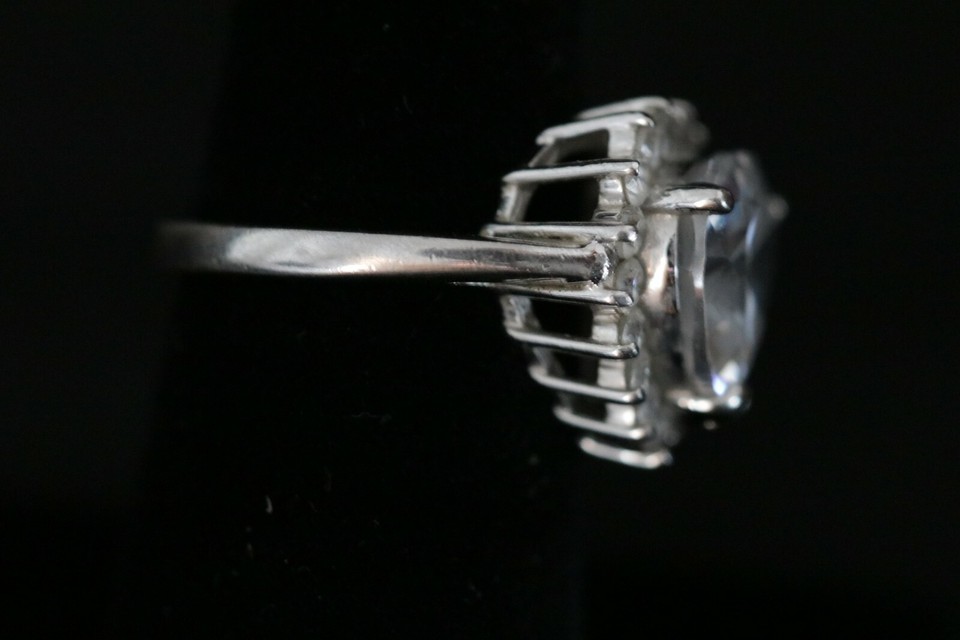 VTG Sterling Silver FAS Ring Size 6.75 CZ Heart w/ CZ Halo Solid 925 ...