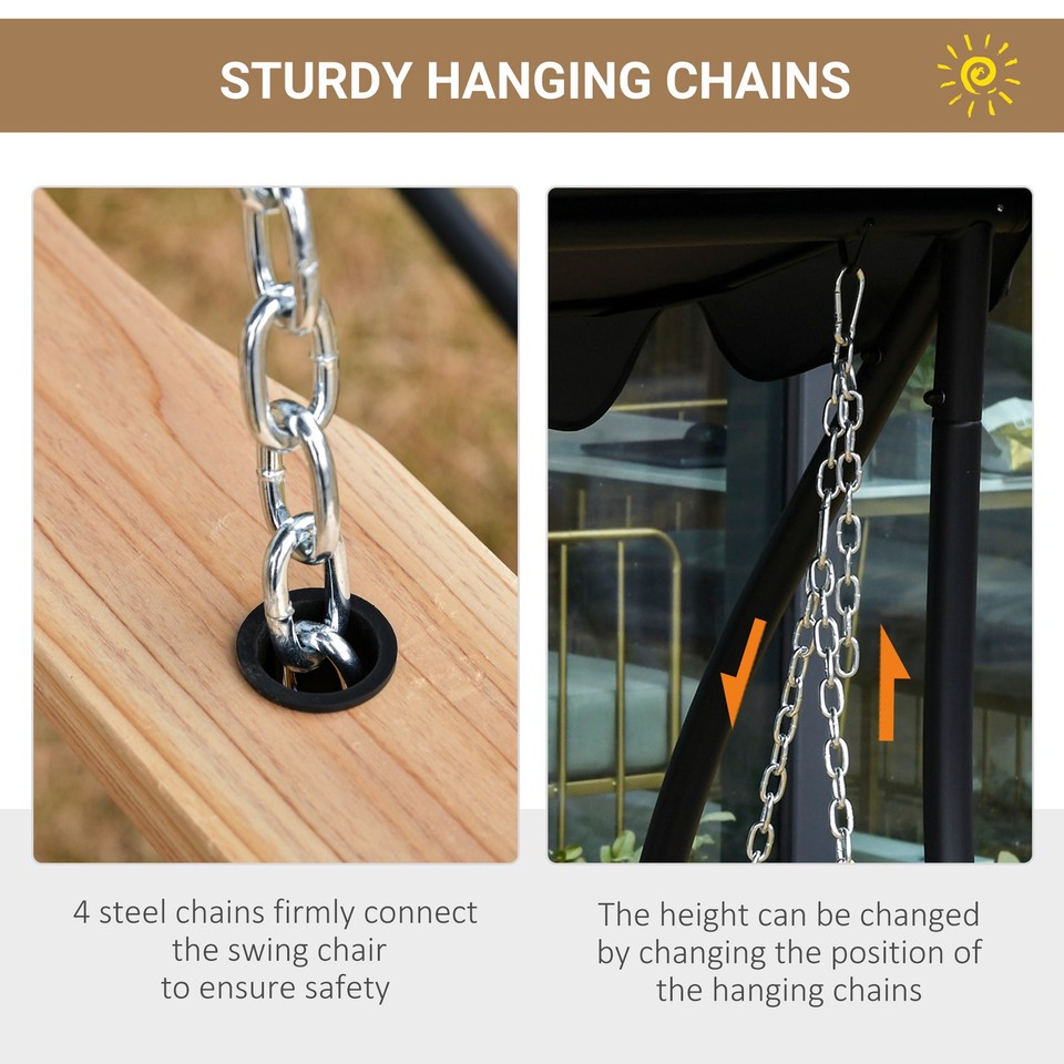 Outdoor 3-Person Patio Outdoor Swing w/ Durable PU Coating & Chains ...