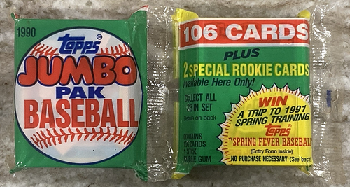 1990 TOPPS Jumbo Pak 106 Baseball Cards Sealed + 2 Special Rookie Cards ...