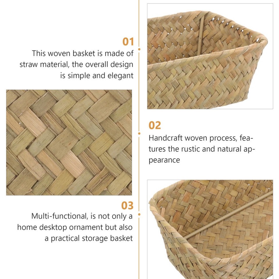 Handwoven Desktop Basket Straw Rustic Style Storage Basket For Sundries ...